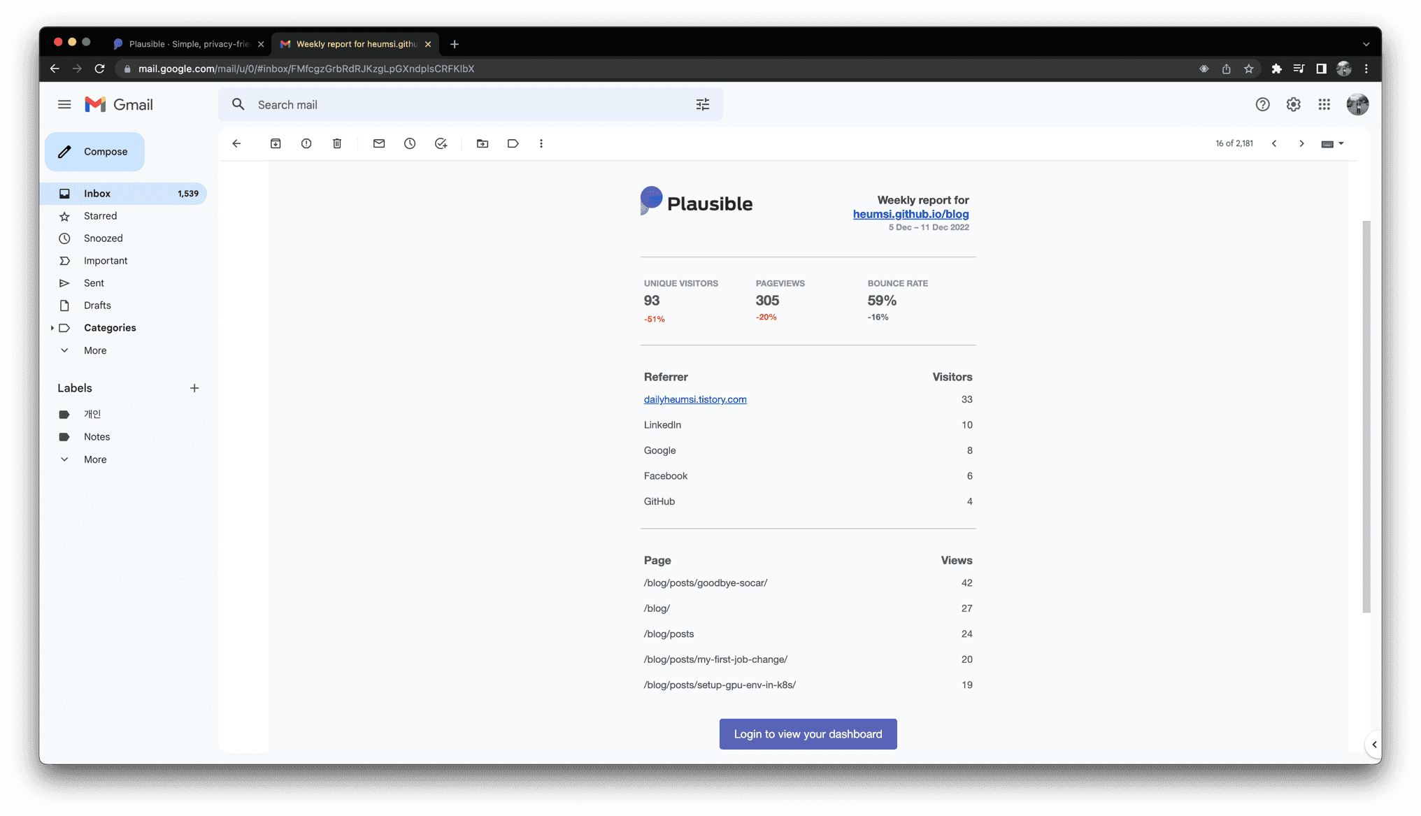 블로그에 Plausible Analytics을 사용해보기